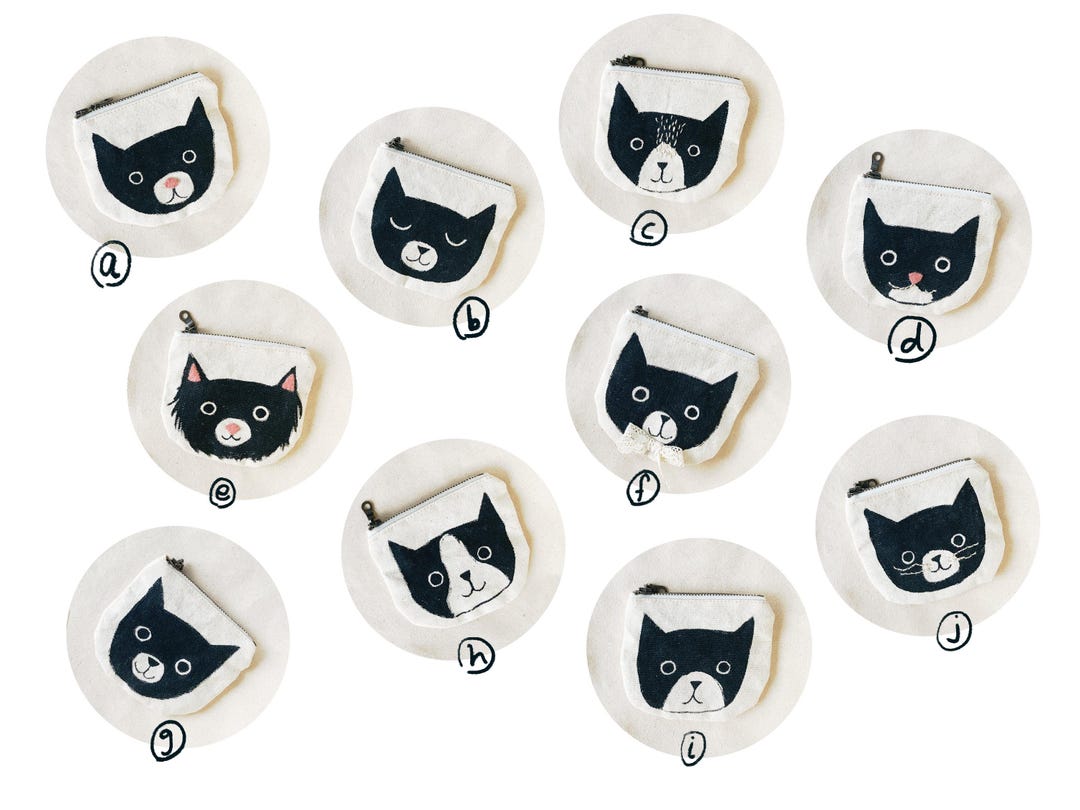 Cat Coin Purse, Hand Painted Zipper Pouch, Kitty Cat Shape Pouch ...