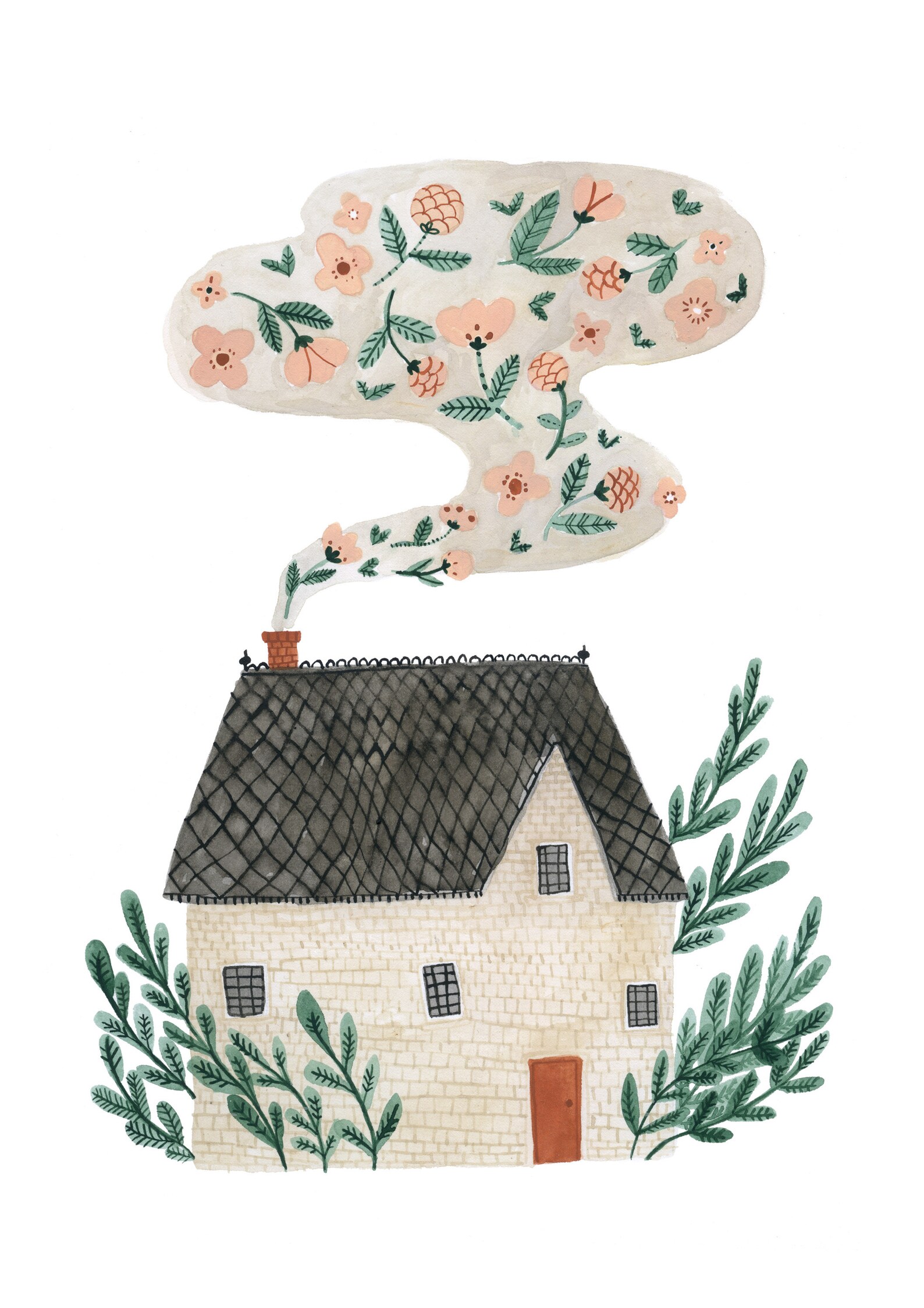 Winter Cottage Art Print Charming Little House Watercolour - Etsy