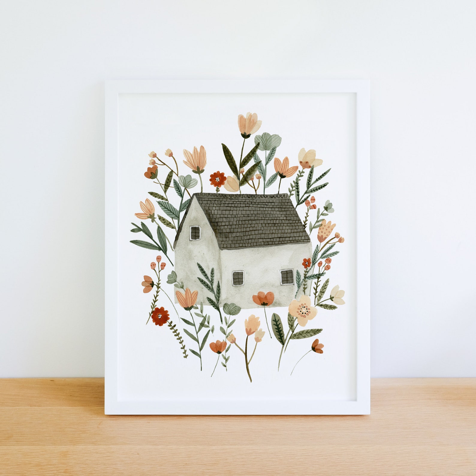 Floral Cottage Art Print Sweet House and Garden Watercolour - Etsy