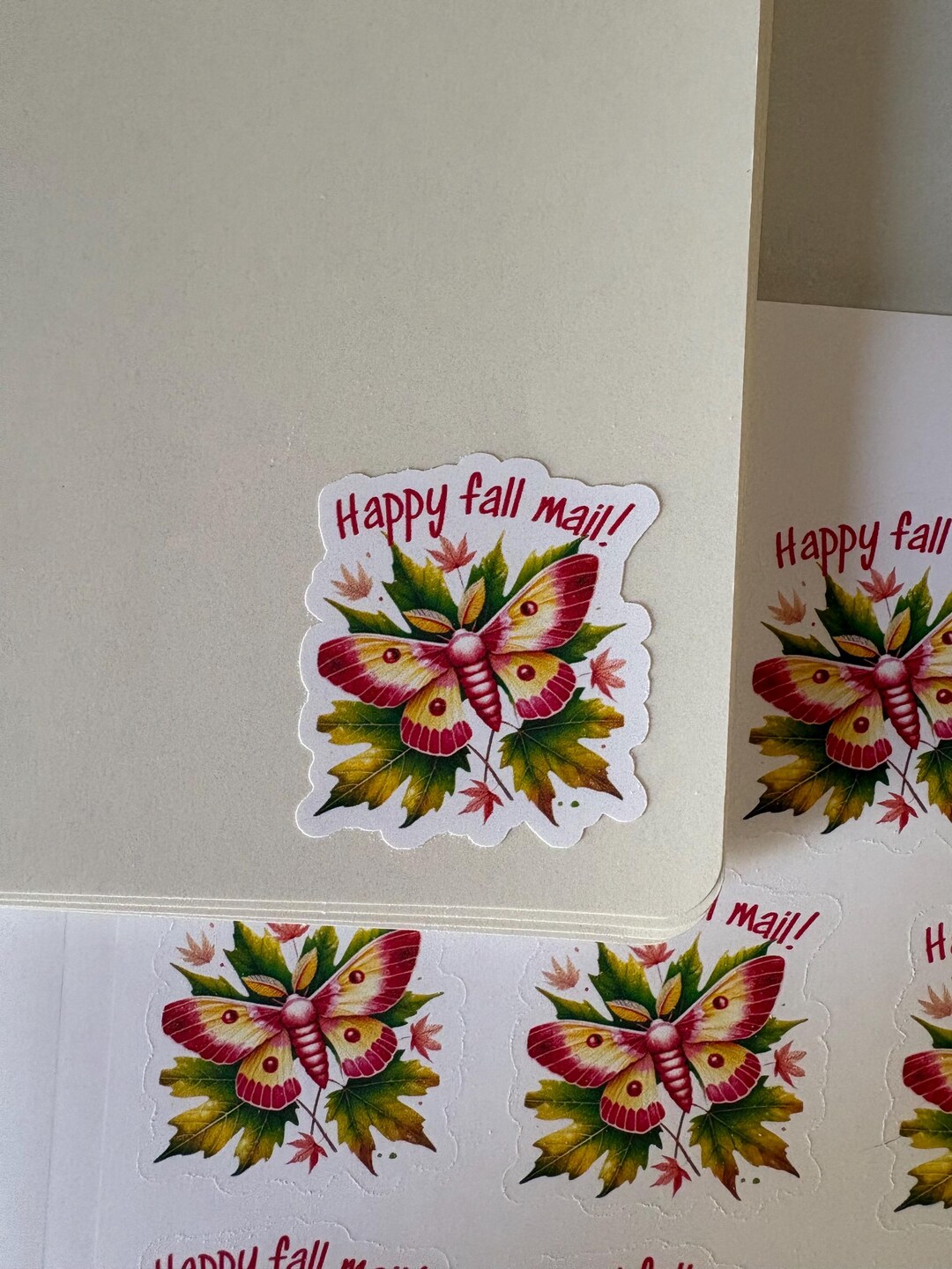 Rosy Maple Moth Happy Mail Stickers | Autumn Luna Moth With Leaves | 1. ...