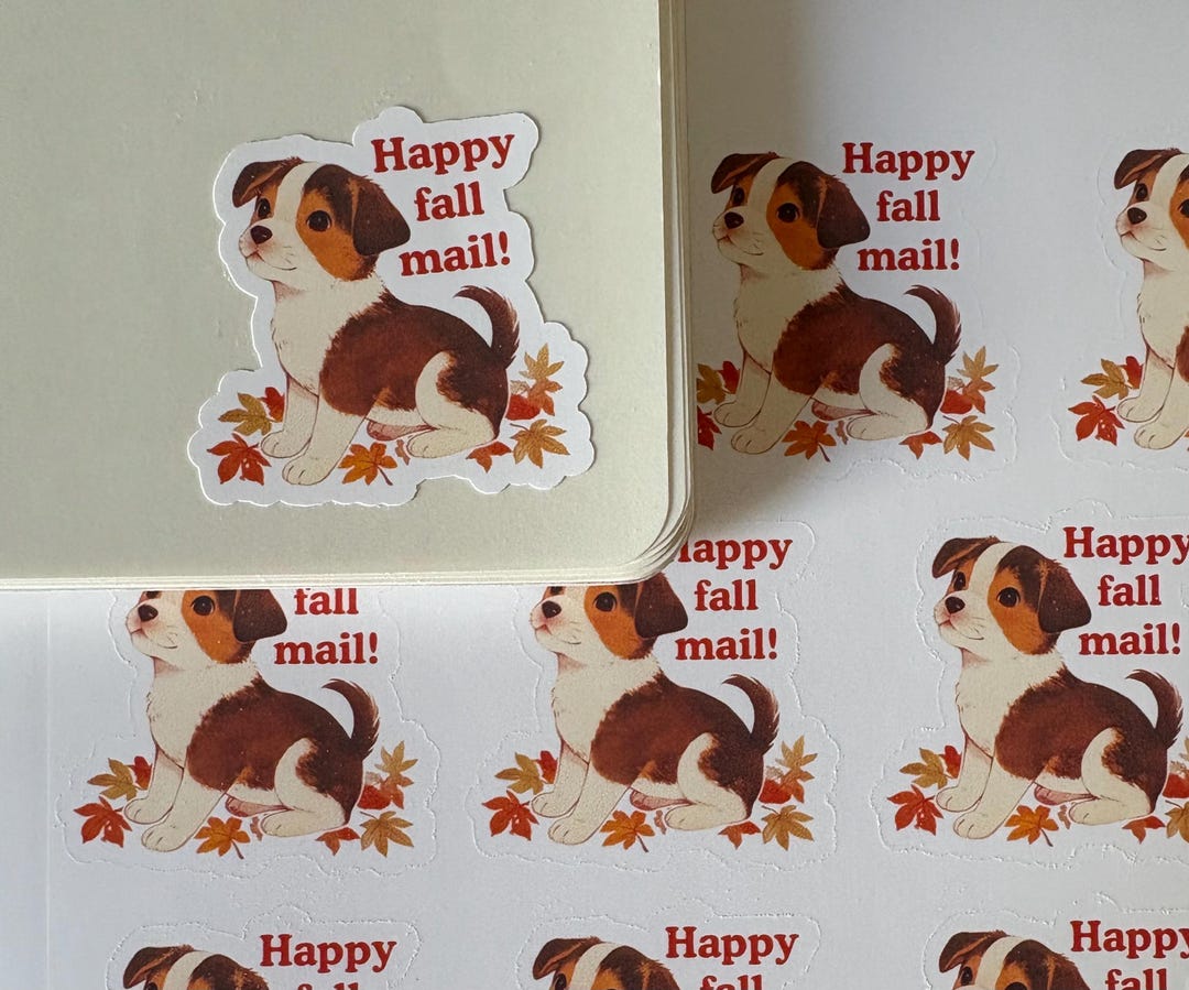 Fall Puppy Happy Mail Stickers | Autumn Puppy With Leaves | 1.5 ...