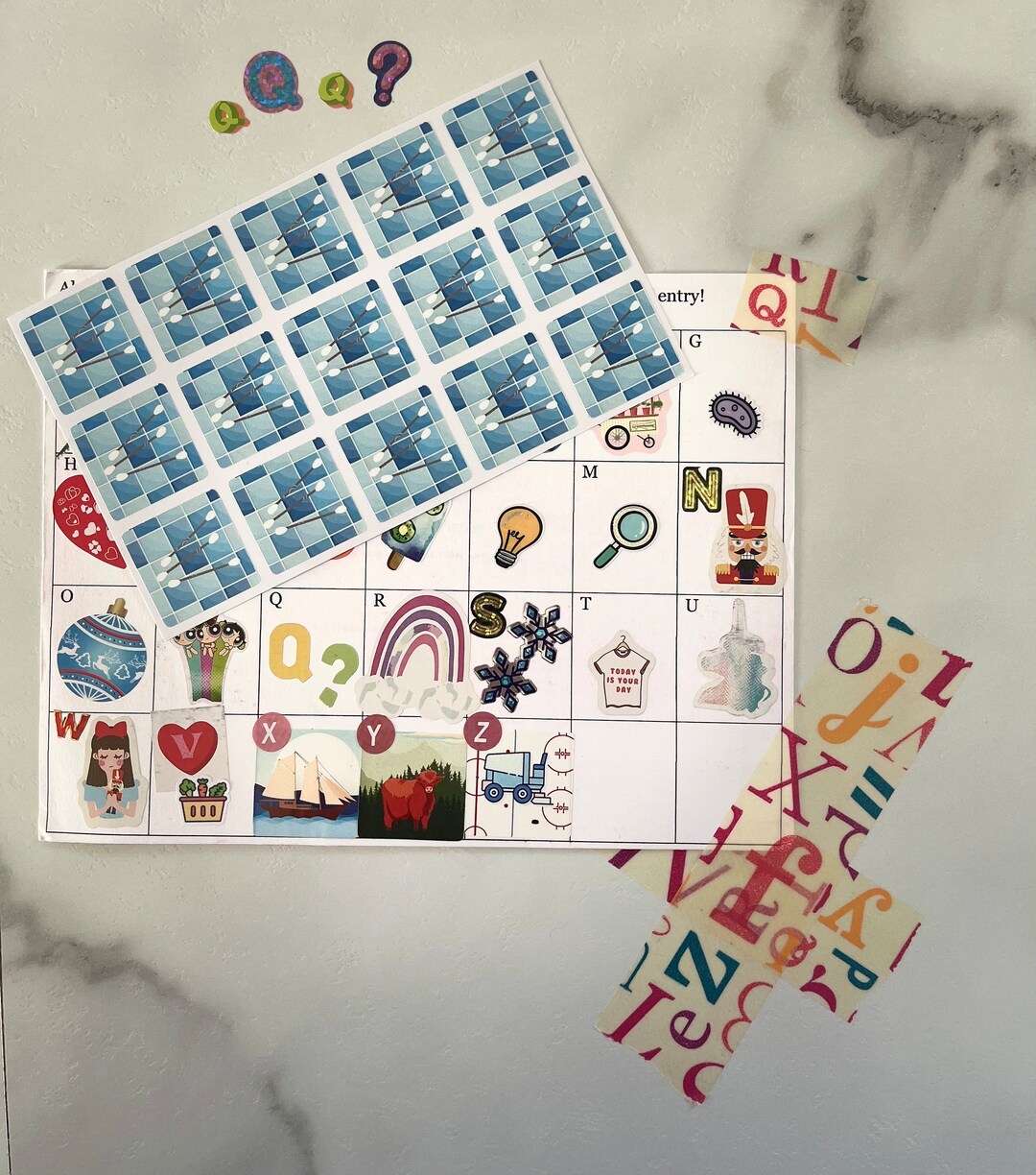 Alphabet Traveling Postcard TPC Stickers Q is for Q-tip 3x5 Sheet of 15 ...