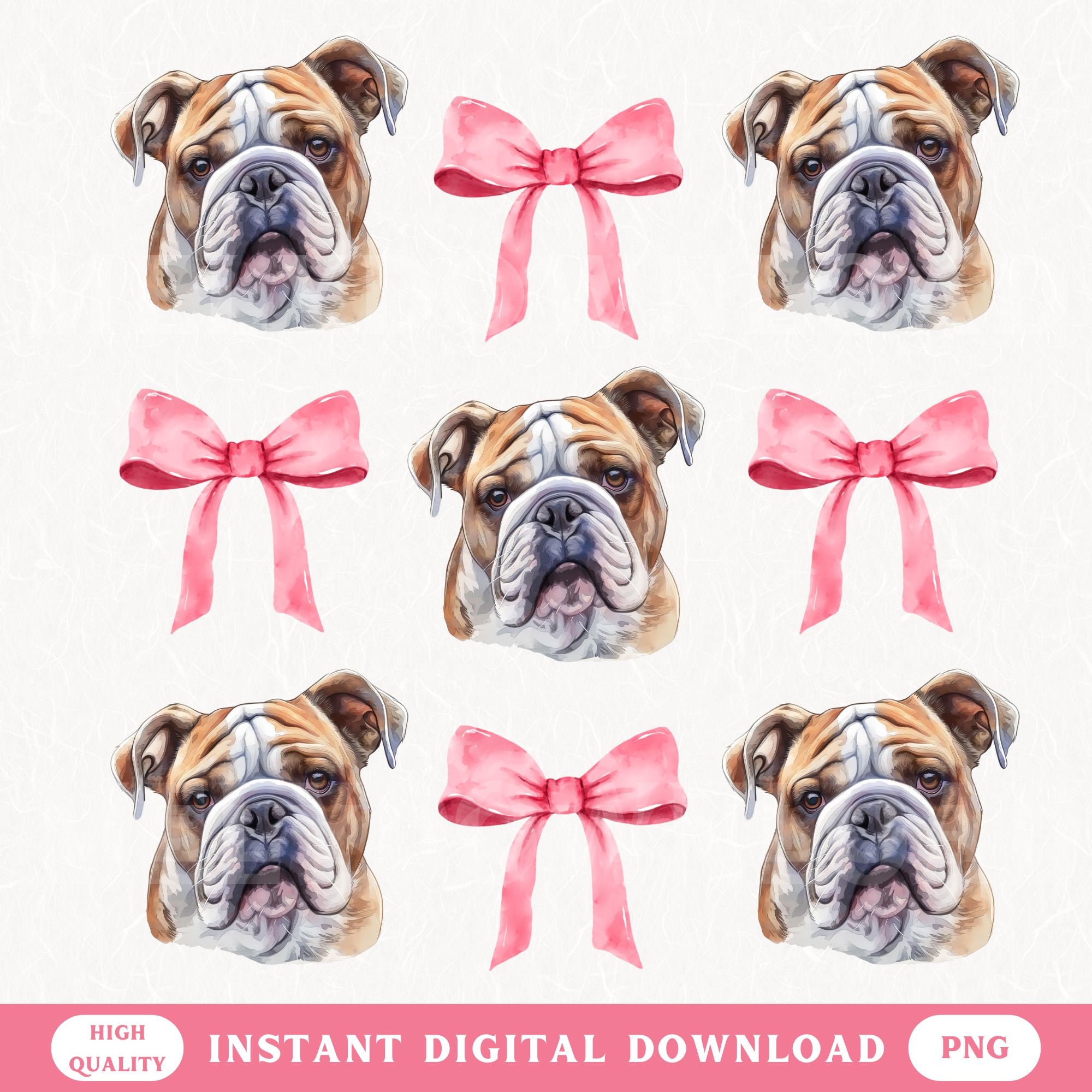 Coquette English Bulldog PNG Dog Face Design for Shirts or Tote Bags ...