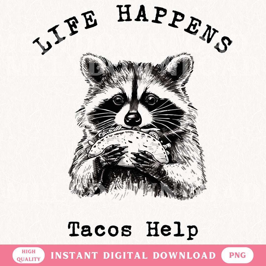 Raccoon Retro PNG Tacos Sublimation Design for Shirts or Tote Bag Life ...