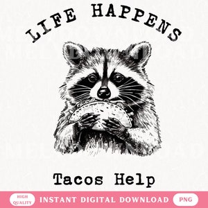 Raccoon Retro PNG Tacos Sublimation Design for Shirts or Tote Bag Life ...