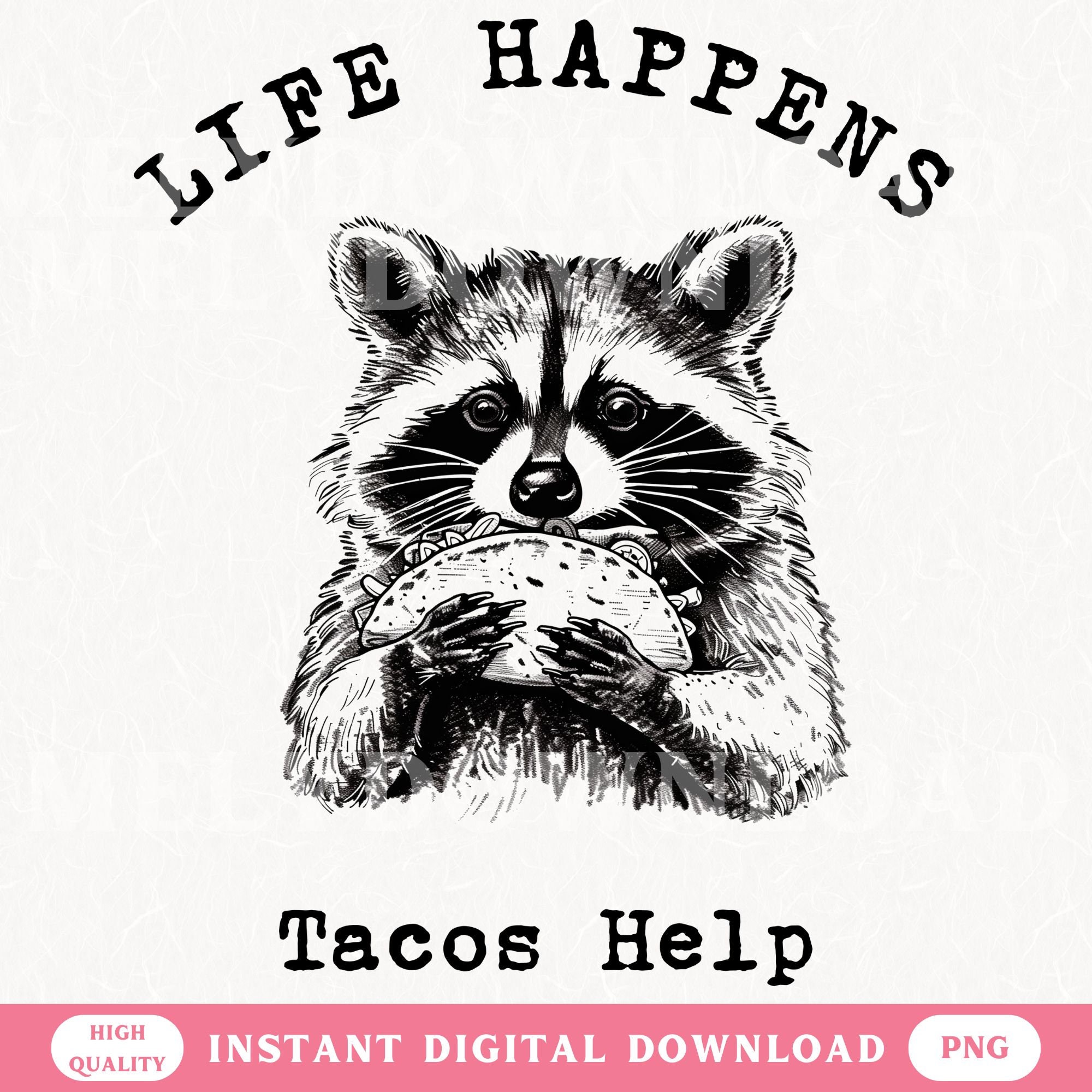Raccoon Retro PNG Tacos Sublimation Design for Shirts or Tote Bag Life ...