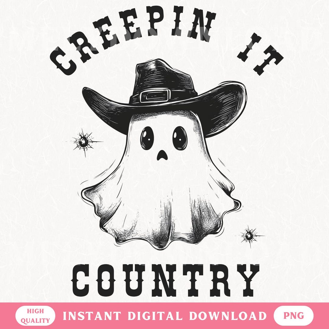 Western Ghost PNG Retro Halloween Cowboy Design for Shirt Spooky Season ...