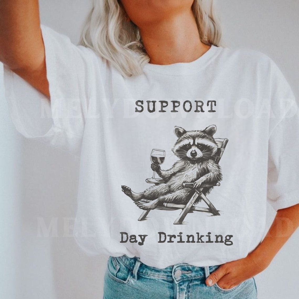 Raccoon With Wine Retro PNG Day Drinking Sublimation Design for Shirts ...