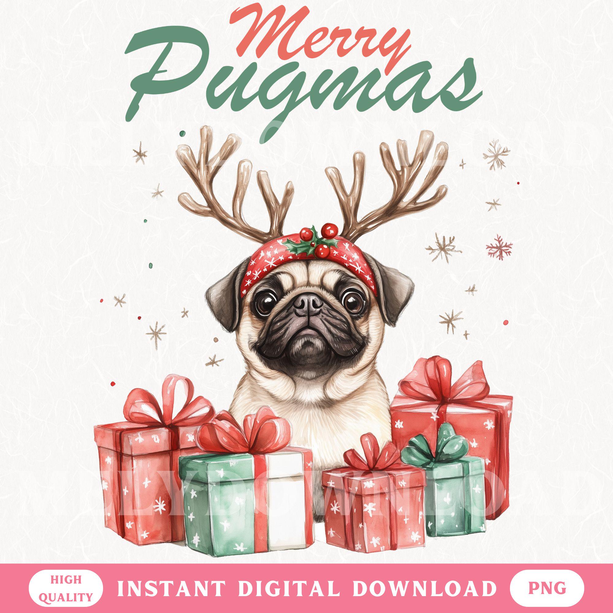 Pug Christmas PNG Merry Pugmas Design for Shirt or Tote Bag Funny ...