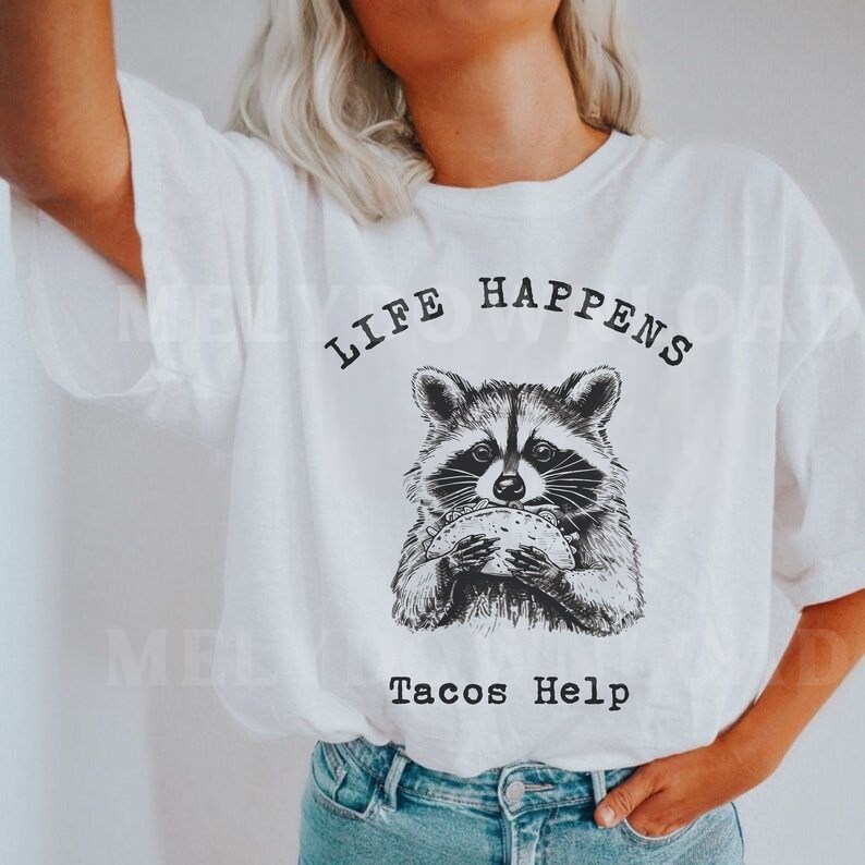 Raccoon Retro PNG Tacos Sublimation Design for Shirts or Tote Bag Life ...