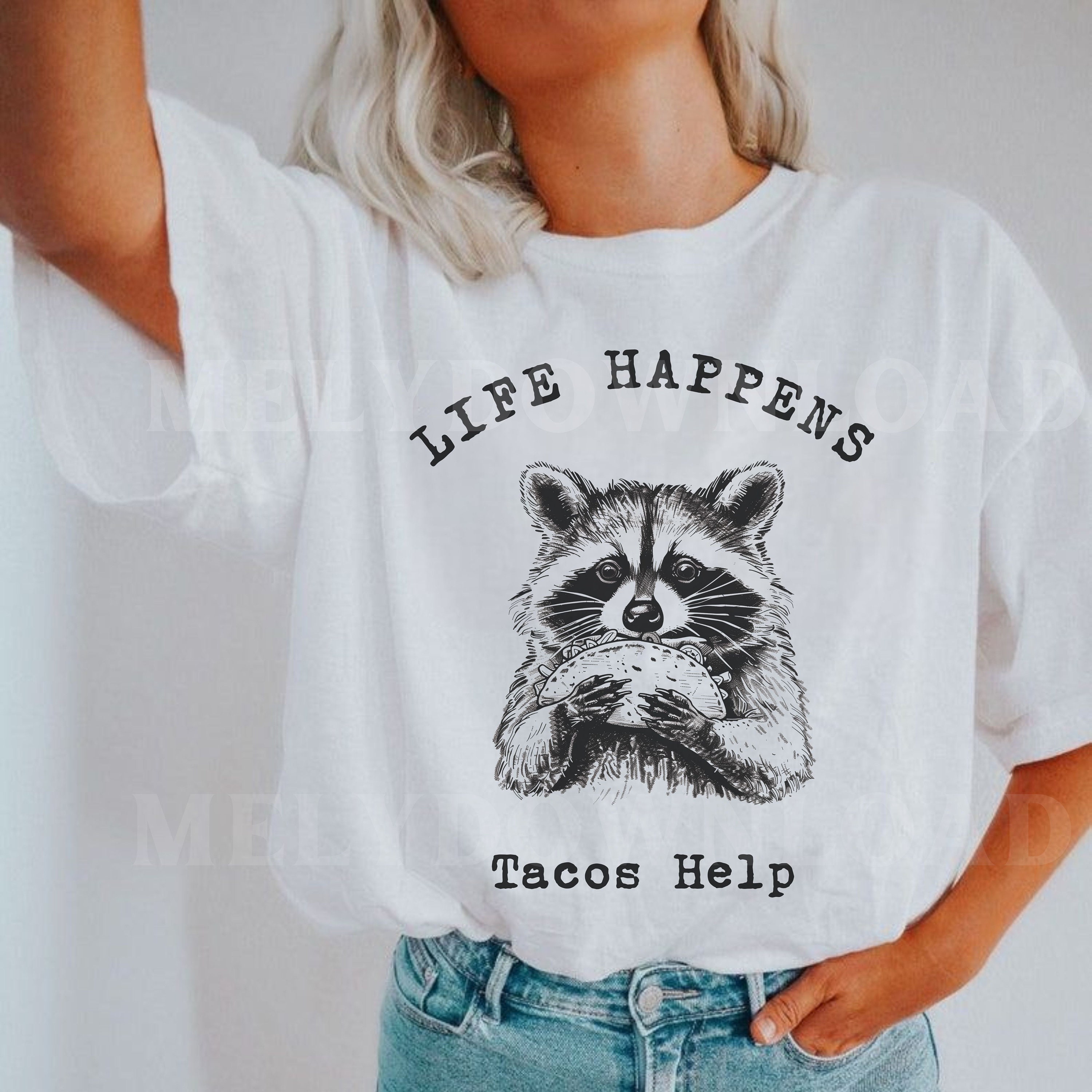 Raccoon Retro PNG Tacos Sublimation Design for Shirts or Tote Bag Life ...