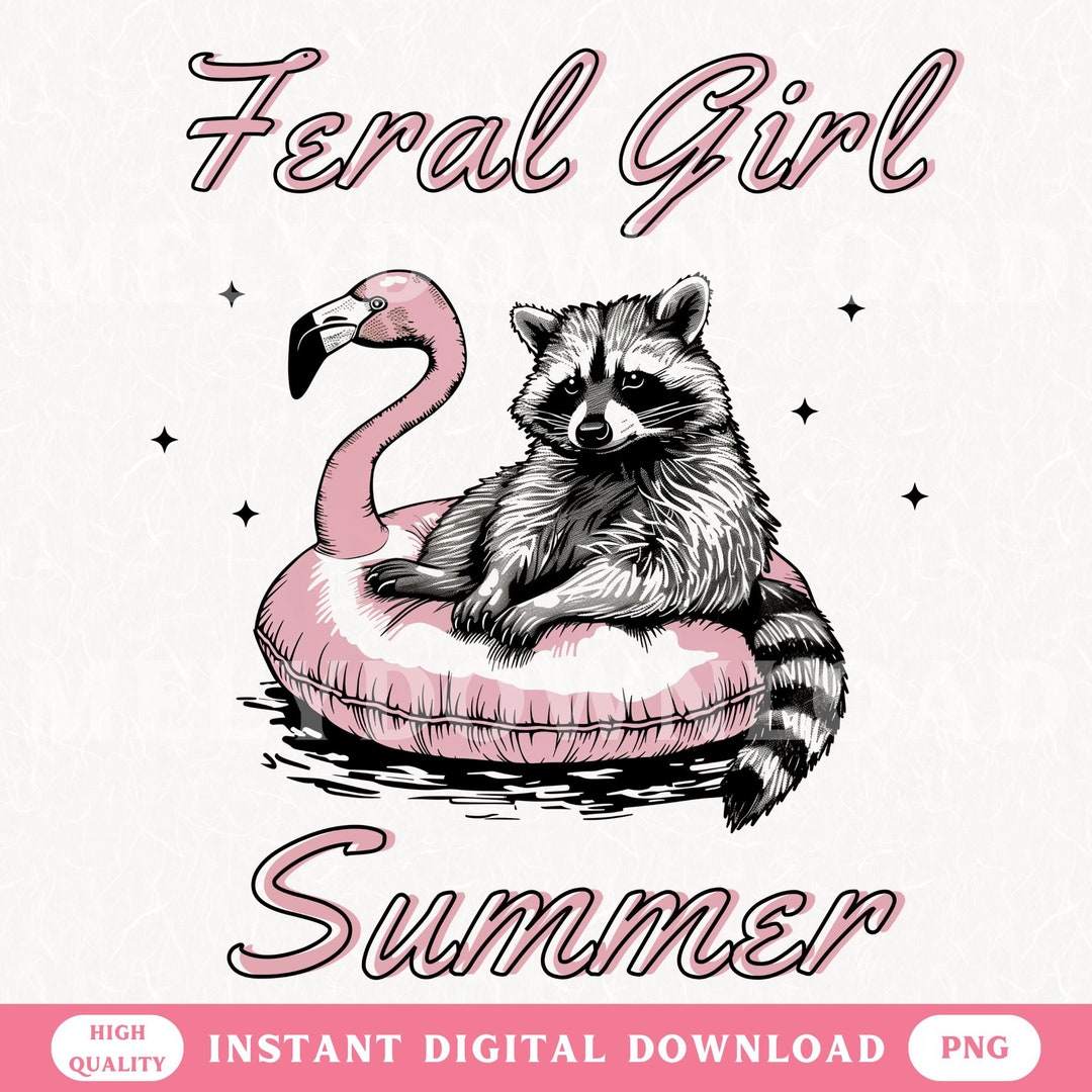 Feral Girl Summer PNG Retro Design for Shirts or Tote Bags Raccoon ...
