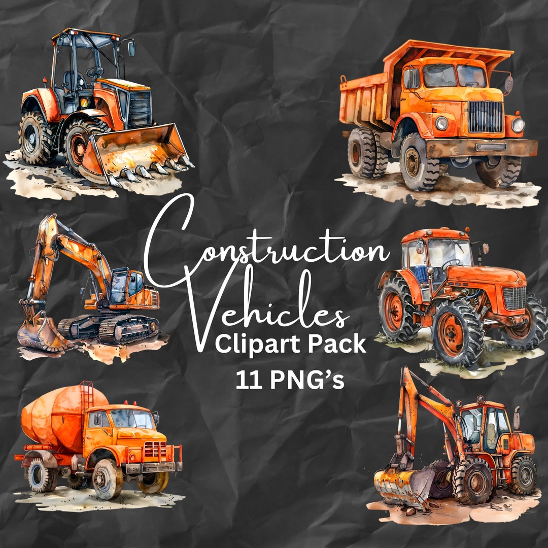 11 Watercolor Construction Vehicles Clipart| Bulldozer , Cement Truck ...