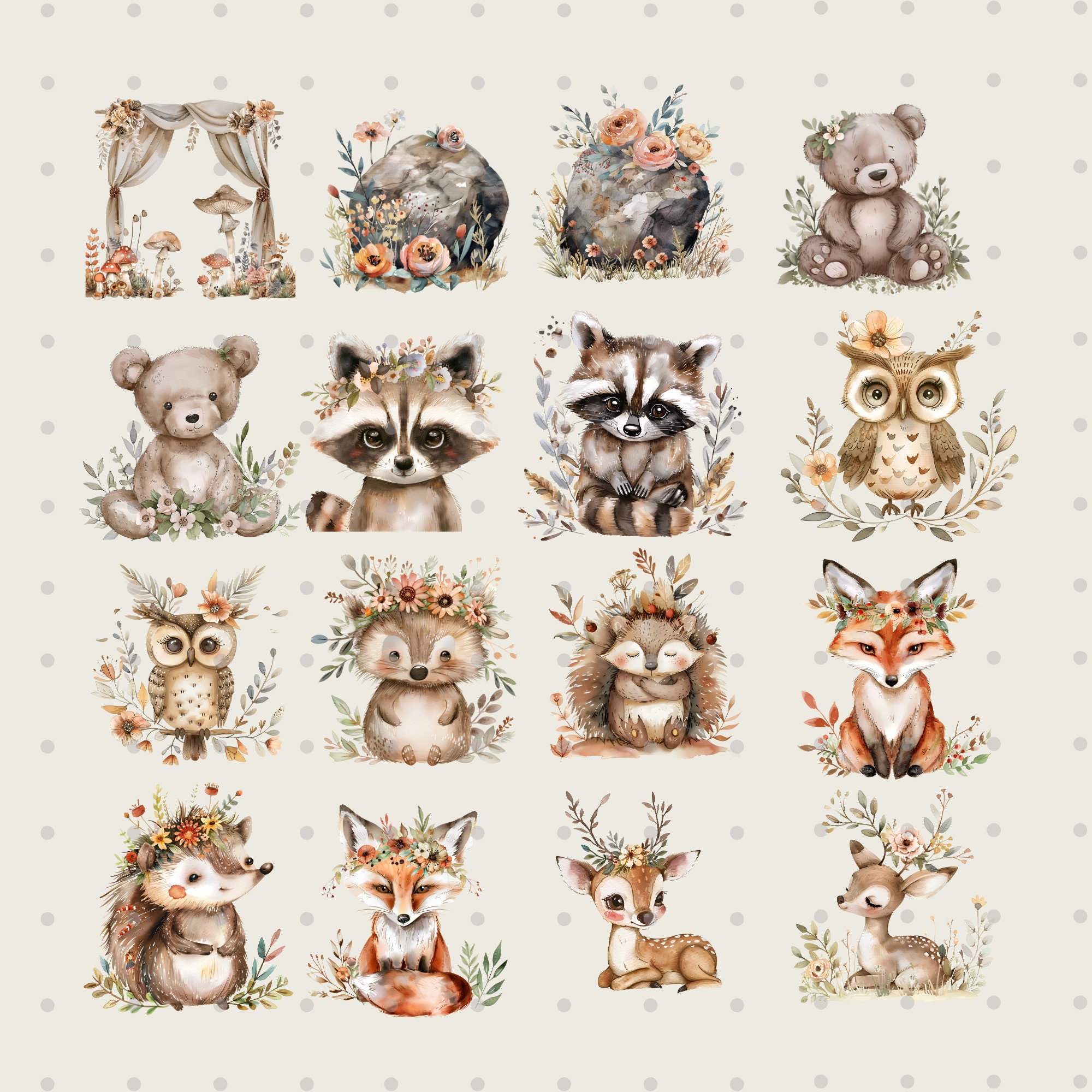 Boho Woodland Animals Clipart Watercolor Bundle| Watercolor Animals ...