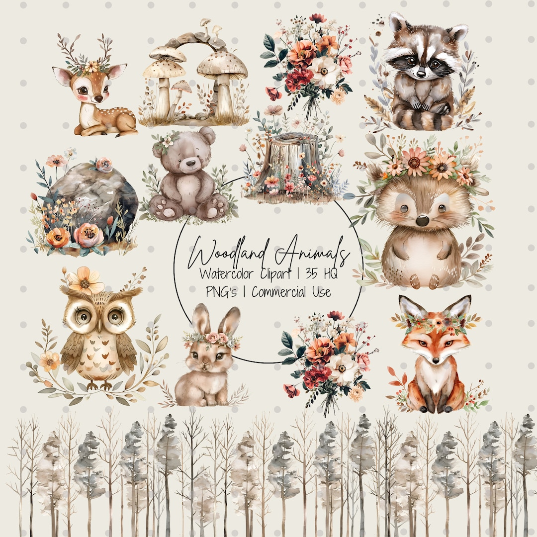 Boho Woodland Animals Clipart Watercolor Bundle| Watercolor Animals ...
