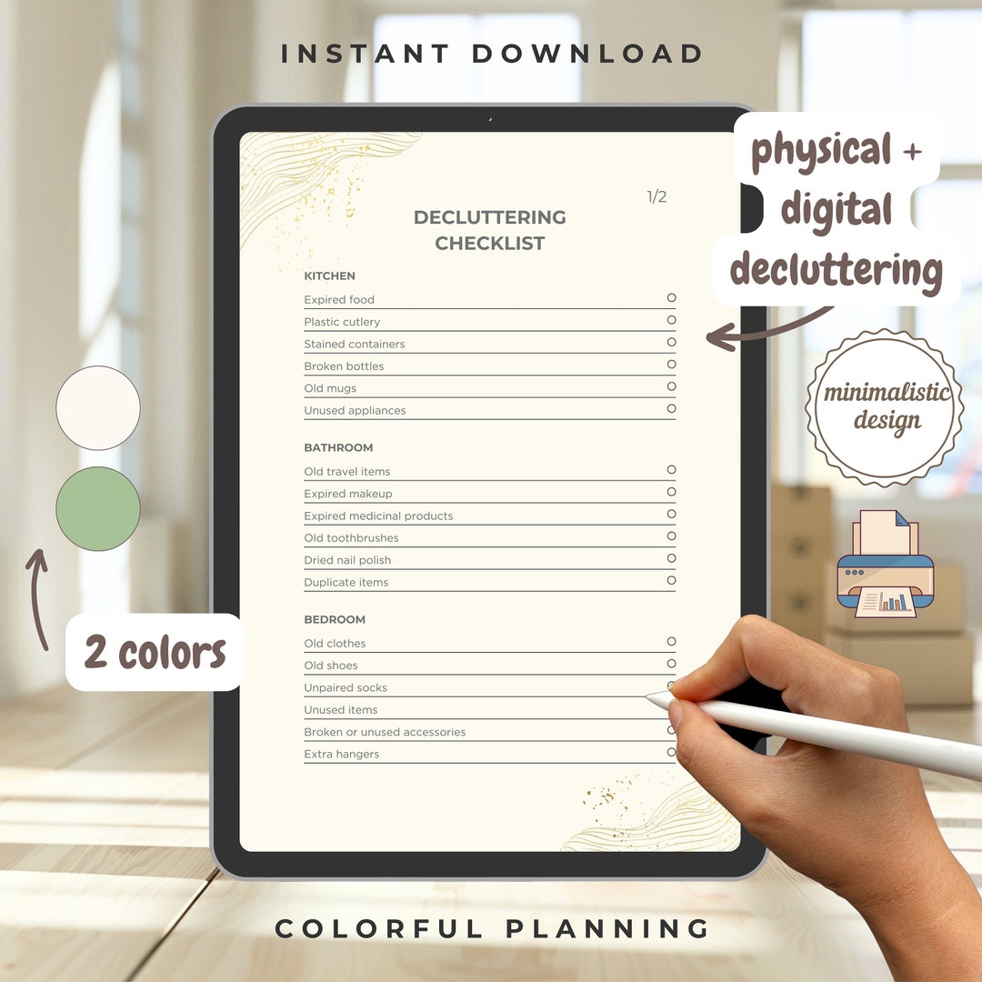 Declutter Checklist Minimalist Decluttering Spring Clean Digital ...