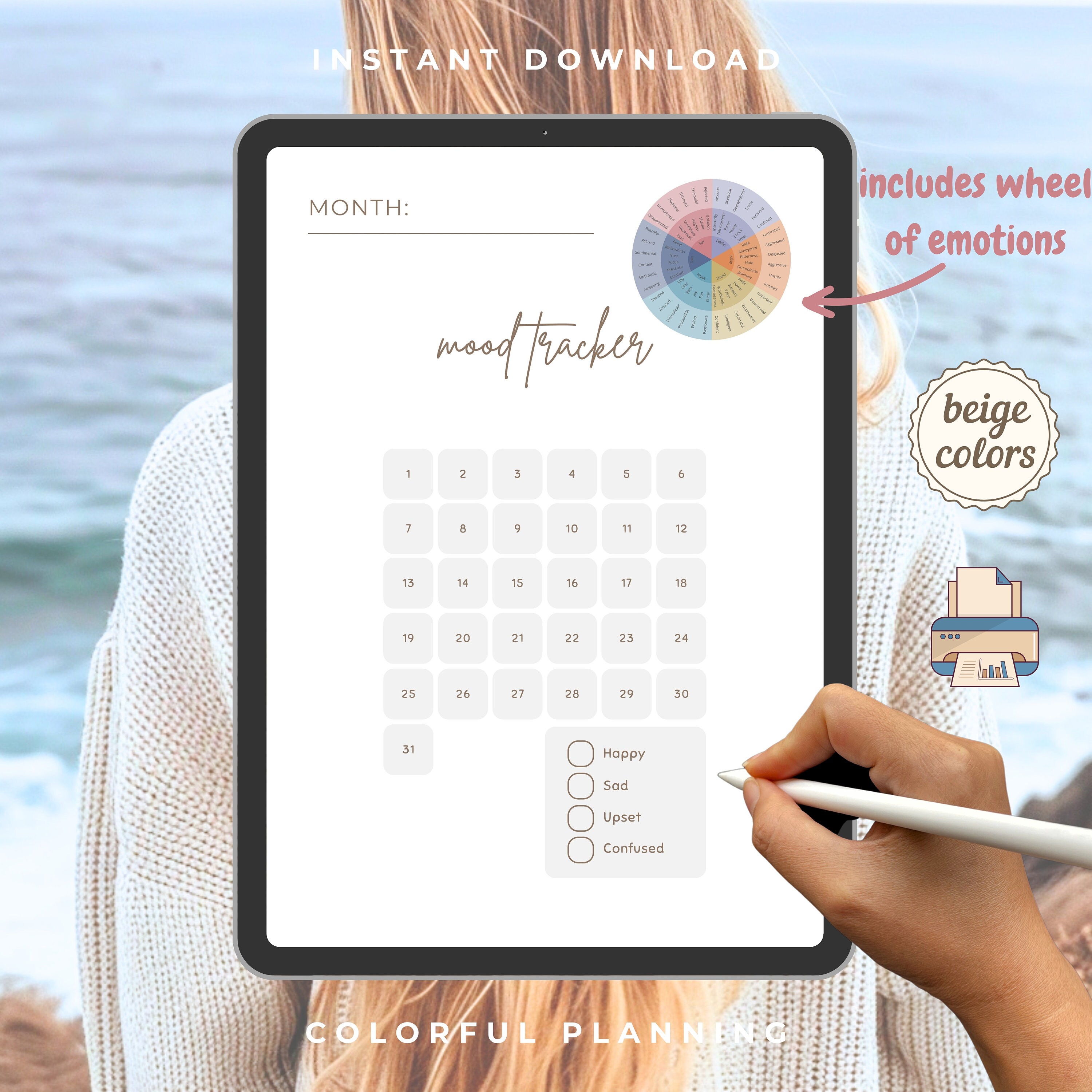 Mood Tracker Wheel of Emotions Mindfulness Tracker Mood Journal Diary Digital Journal Digital ...