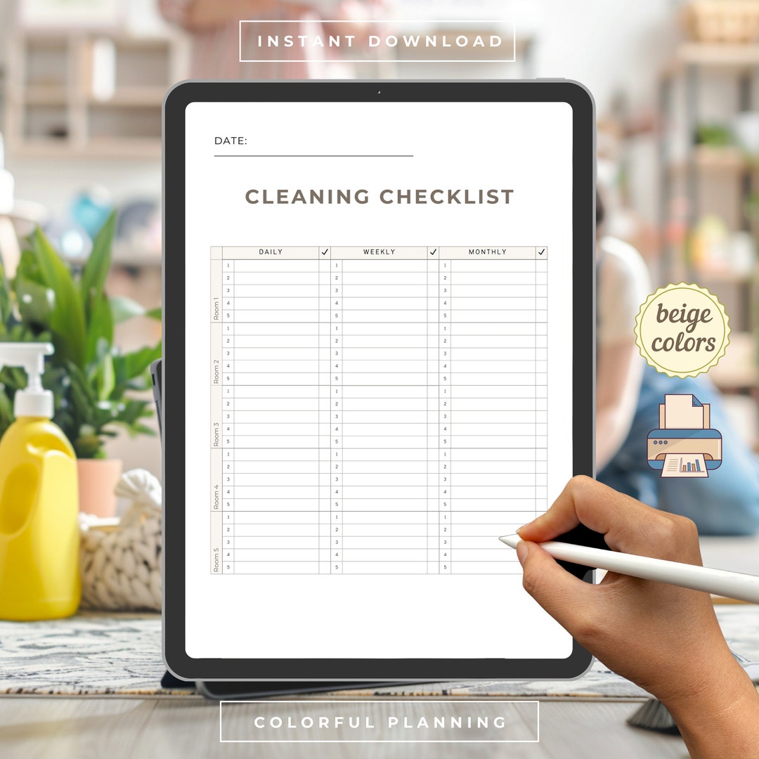 Cleaning Checklist Supplies Weekly, Monthly Schedule Digital Template ...