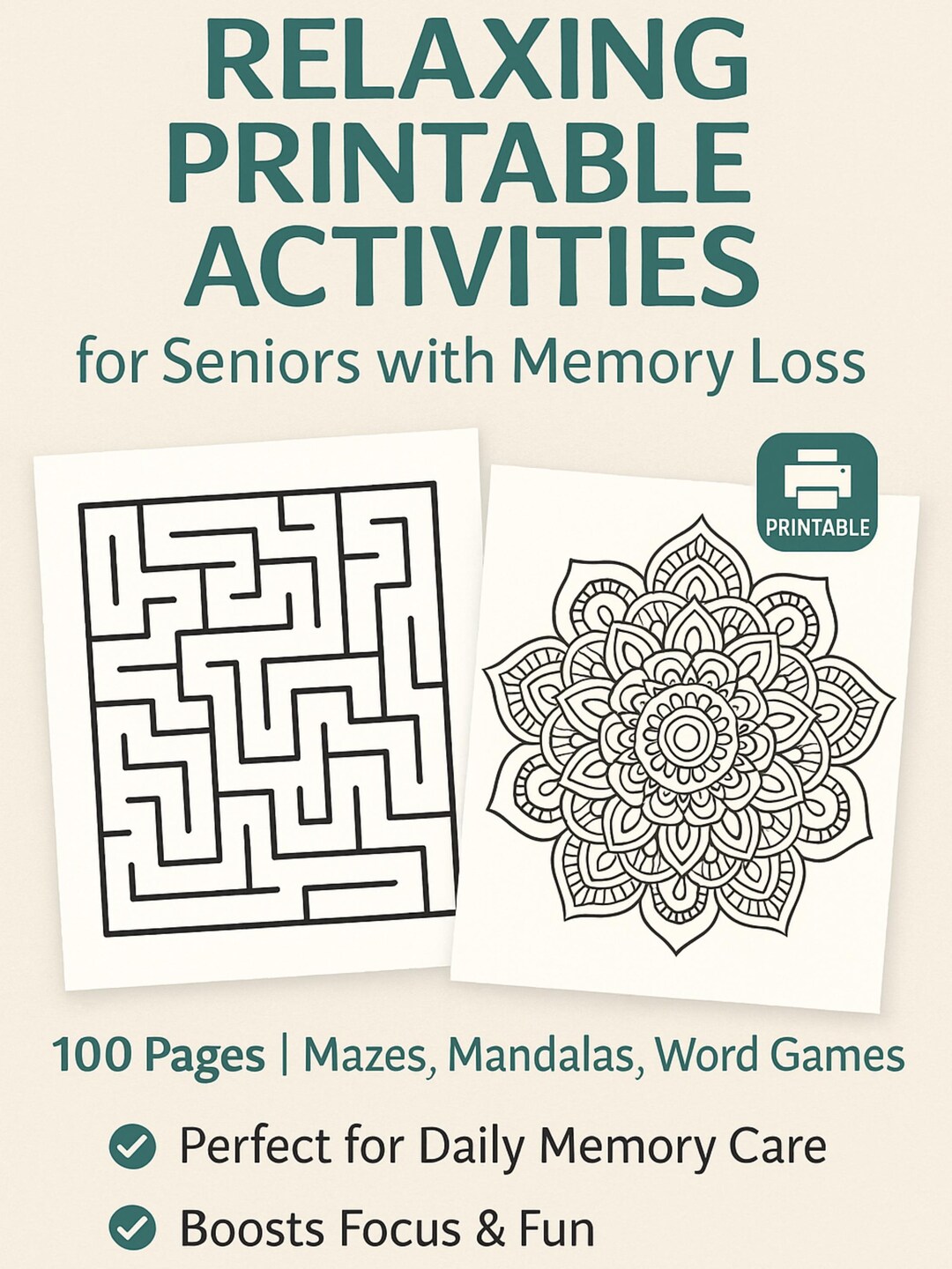 100 Printable Activities for Alzheimer's & Dementia – Mandalas, Mazes ...