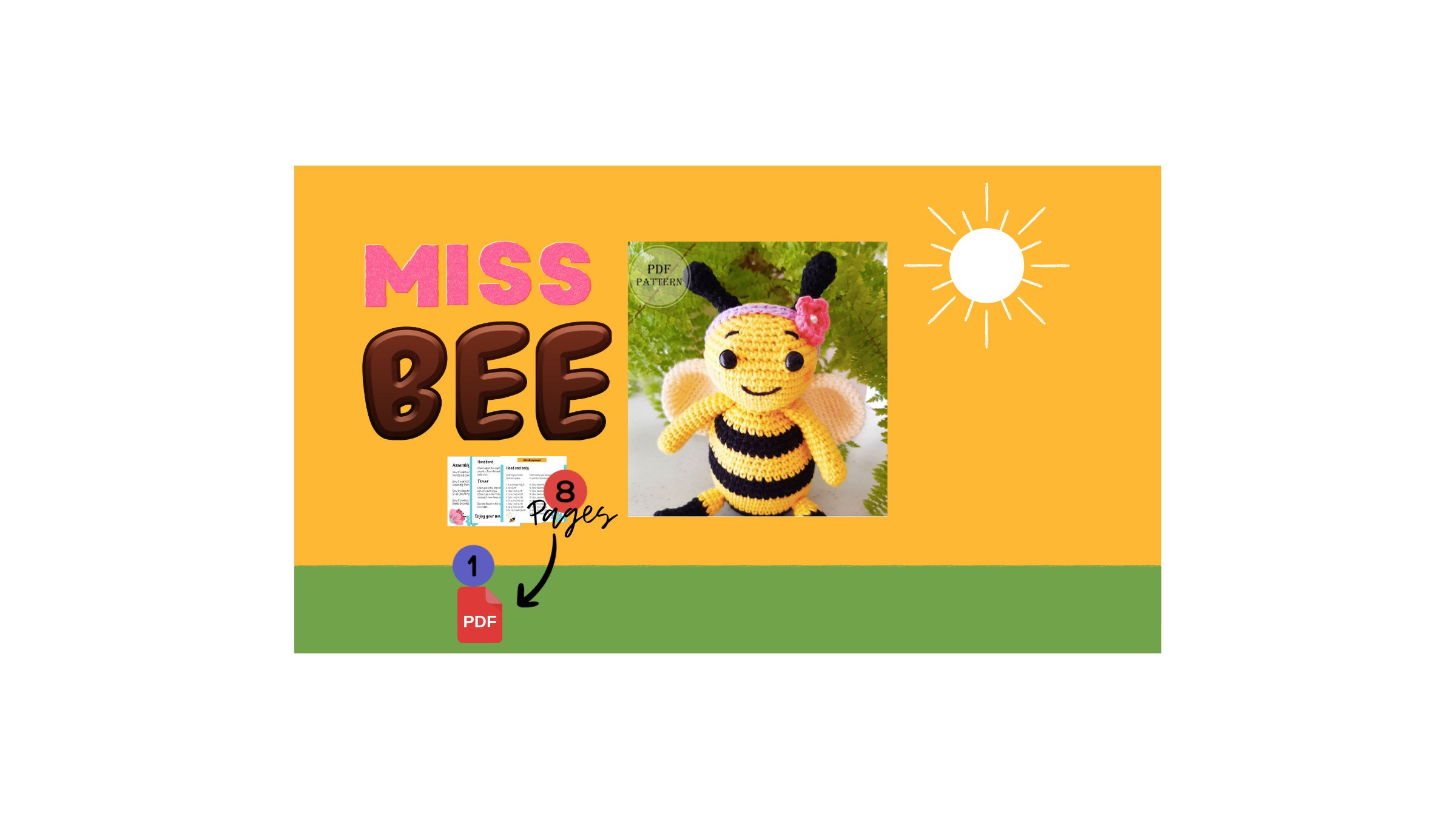 Miss Crochet Bee Pattern - Cute Amigurumi Bee - Small Amigurumi Crochet ...