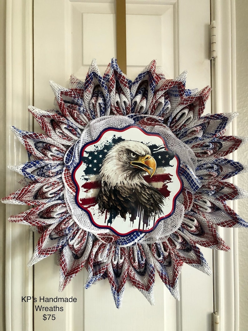 Patriotic Eagle Wreath, 4th of July Decor, American Flag Wreath ...
