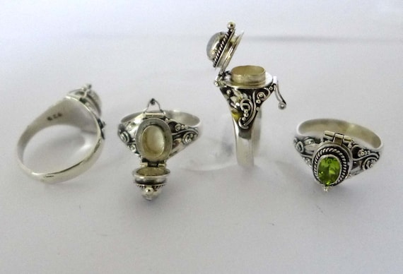 Green Peridot Poison Ring Bali Sterling Silver Locket Ring August Birthday Birthstone Size 5 13 AR04 Etsy