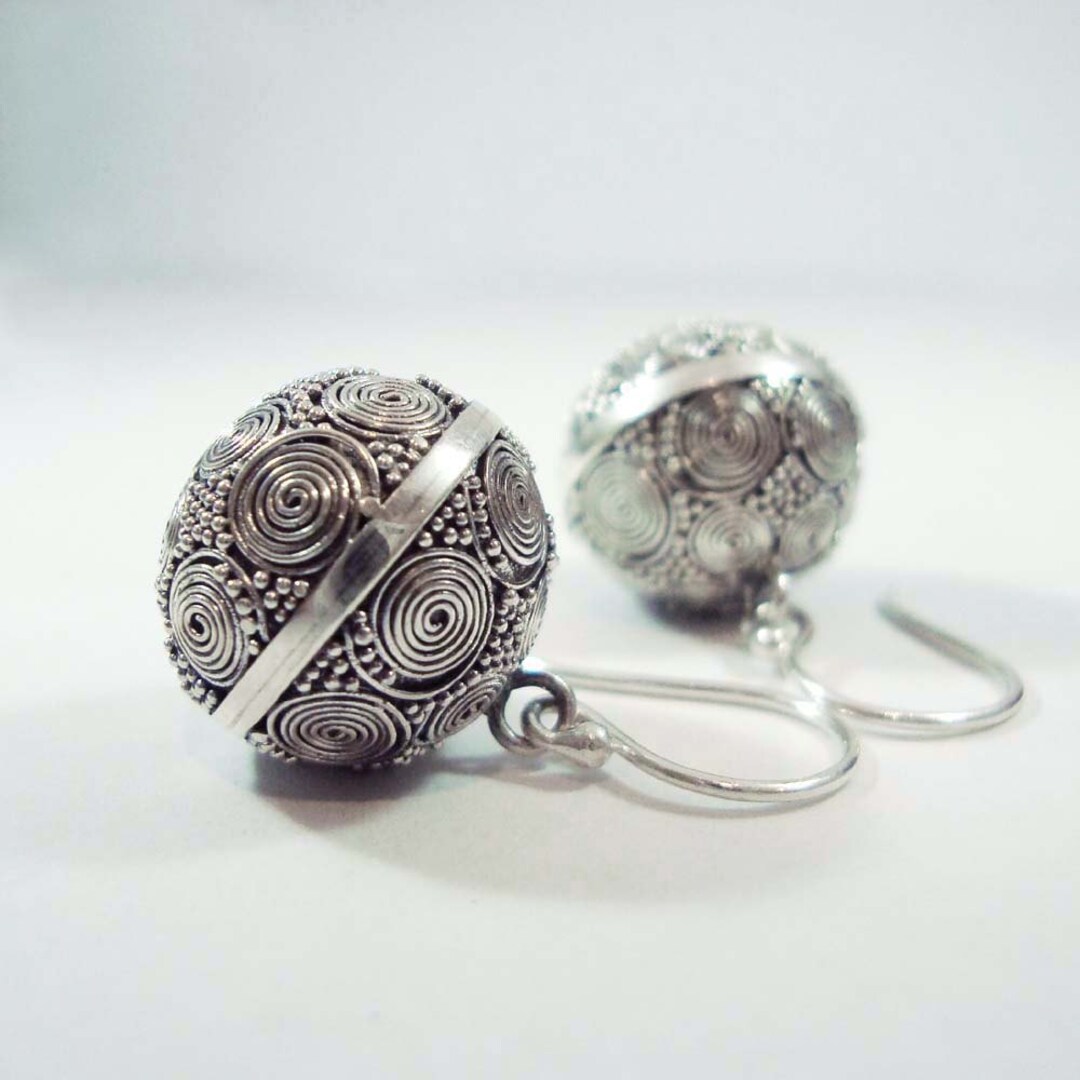 15mm Classic Round Ball Bali Handmade Ornate Drops Sterling Silver ...