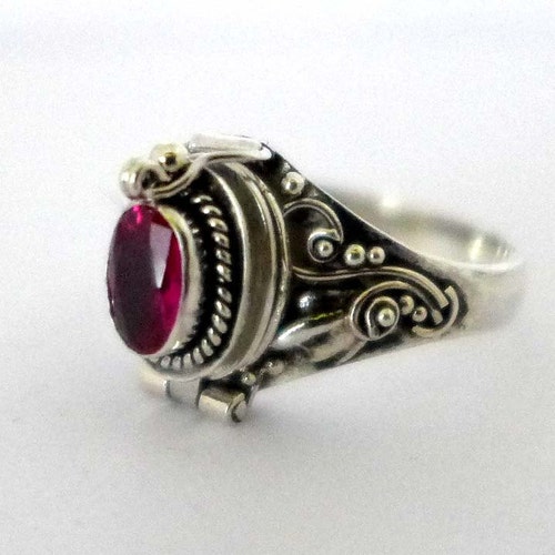 Sythetic Ruby Poison Ring Bali Sterling Silver Locket Ring - Etsy