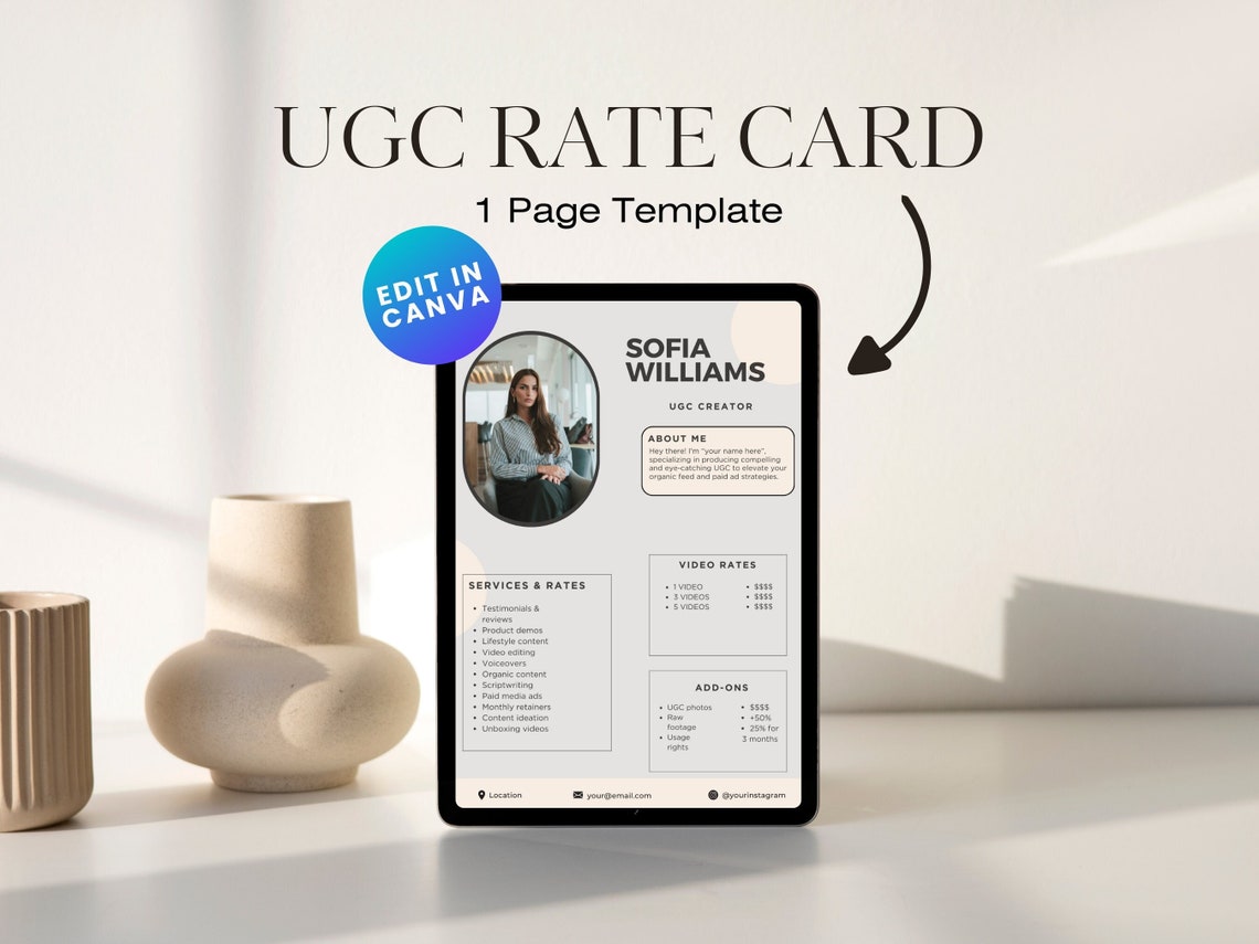 Editable UGC Rate Card Template, UGC Rate Card,rate Card Template ...