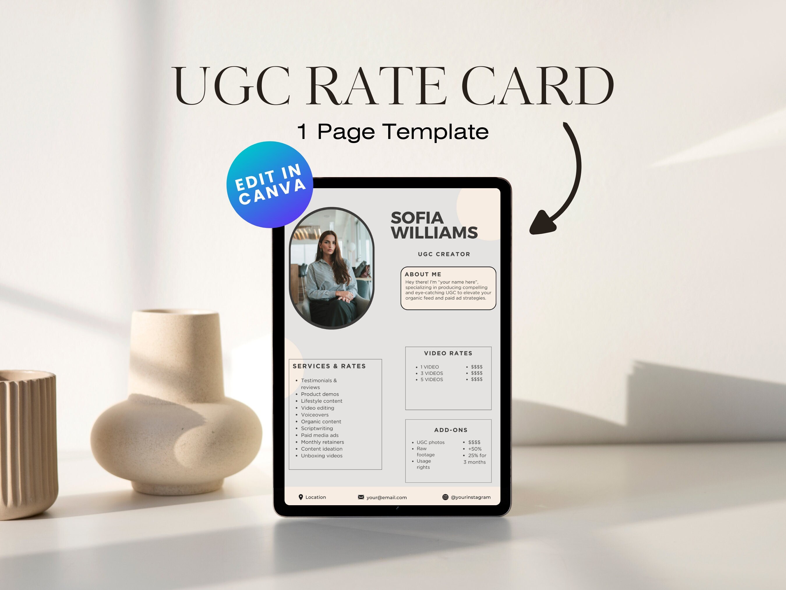 Editable UGC Rate Card Template, UGC Rate Card,rate Card Template ...