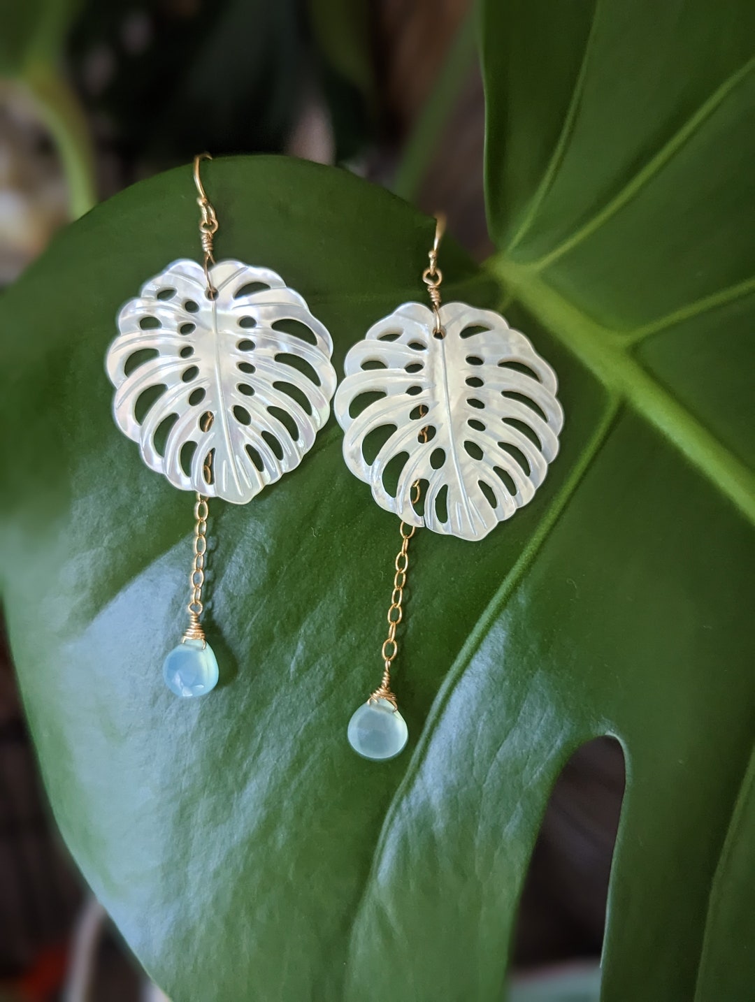 Monstera Shell Chain Dangle Earrings - Etsy
