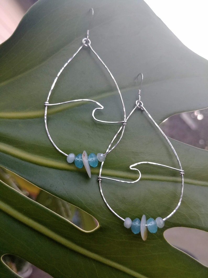 Dainty Wave Teardrop Earrings | Sea Blue Beaded Hoops | Coastal Jewelry ...