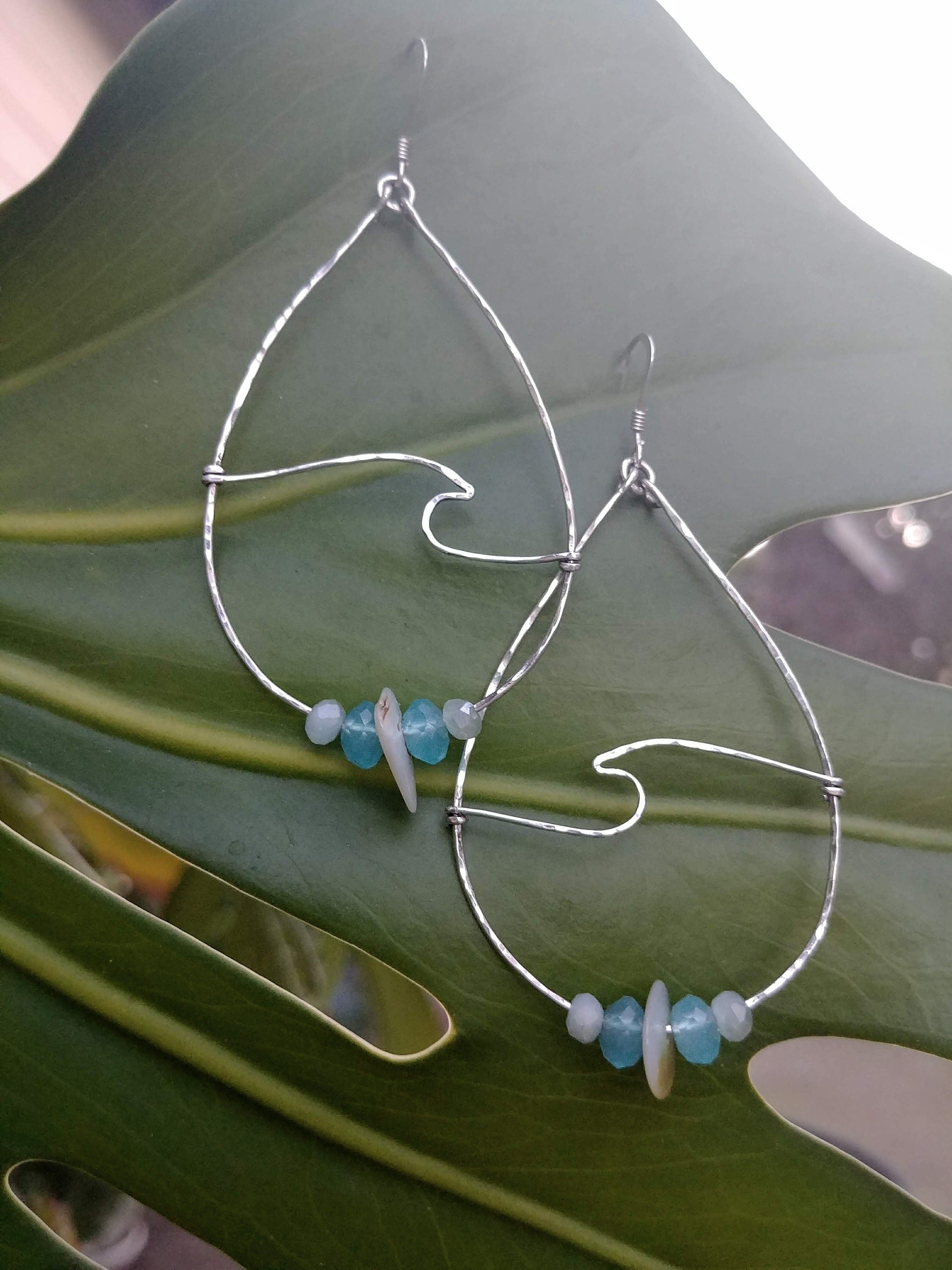 Dainty Wave Teardrop Earrings | Sea Blue Beaded Hoops | Coastal Jewelry ...