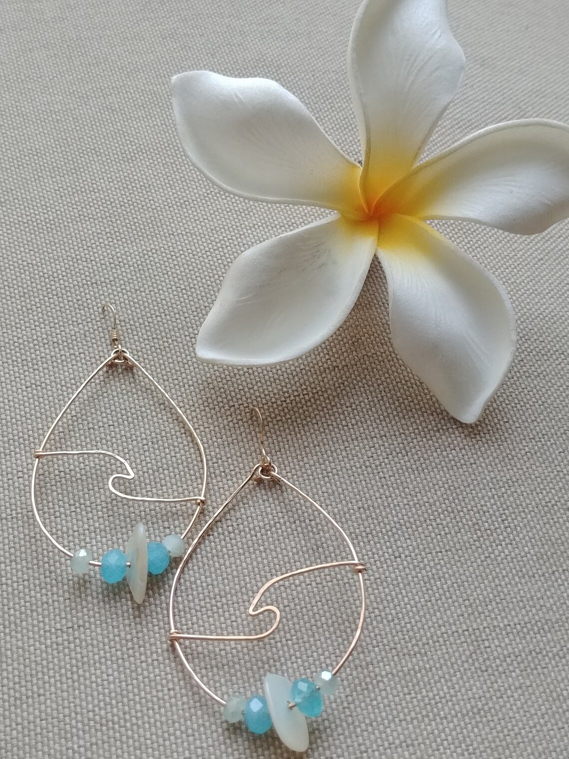 Dainty Wave Teardrop Earrings | Sea Blue Beaded Hoops | Coastal Jewelry ...