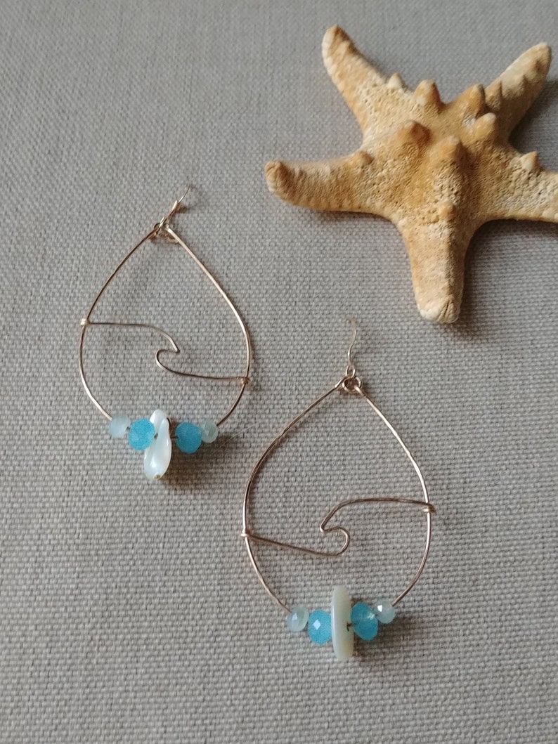 Dainty Wave Teardrop Earrings | Sea Blue Beaded Hoops | Coastal Jewelry ...