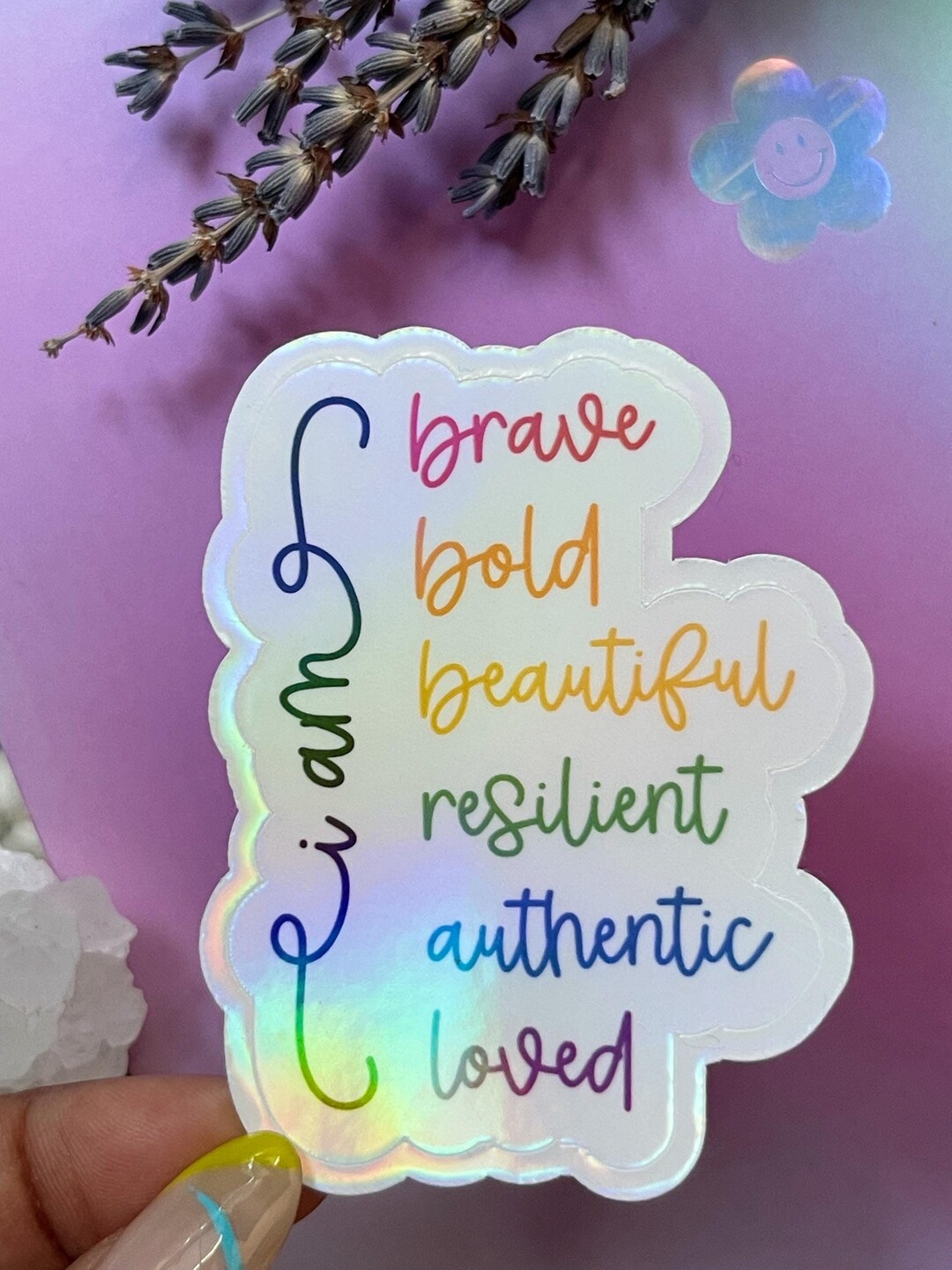 Permanent Holographic Water Resistant Vinyl Sticker | I Am Affirmations ...
