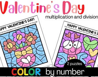 Valentine's Day Color by Number - Advanced Multiplication, Division ...