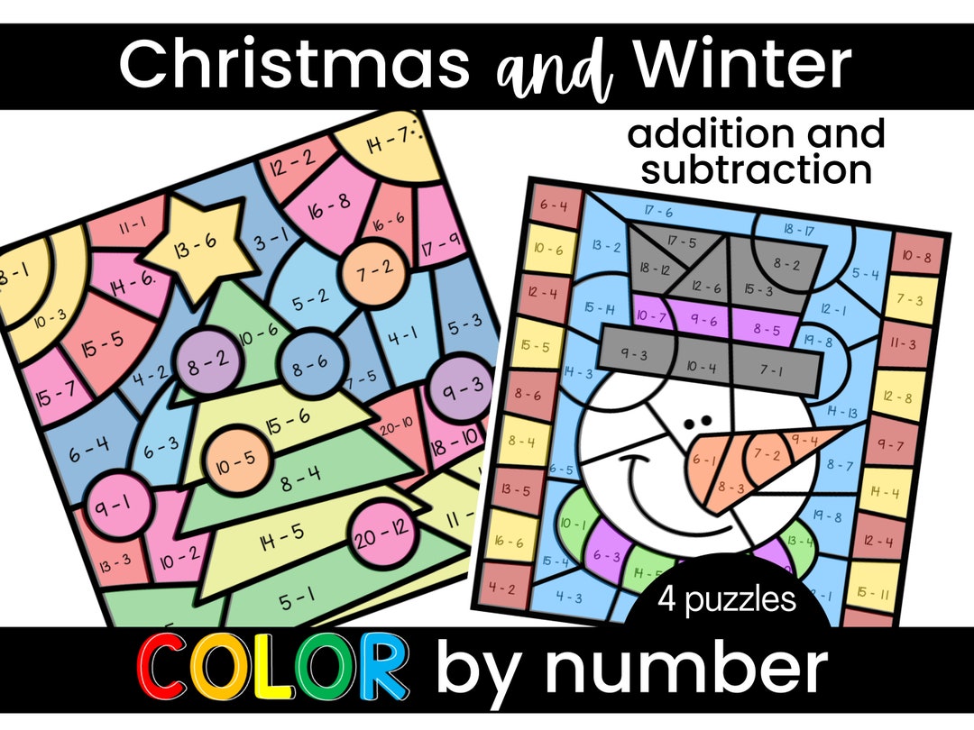 Navidad e Invierno Suma y Resta Colorea por Números Colorea por Códigos ...