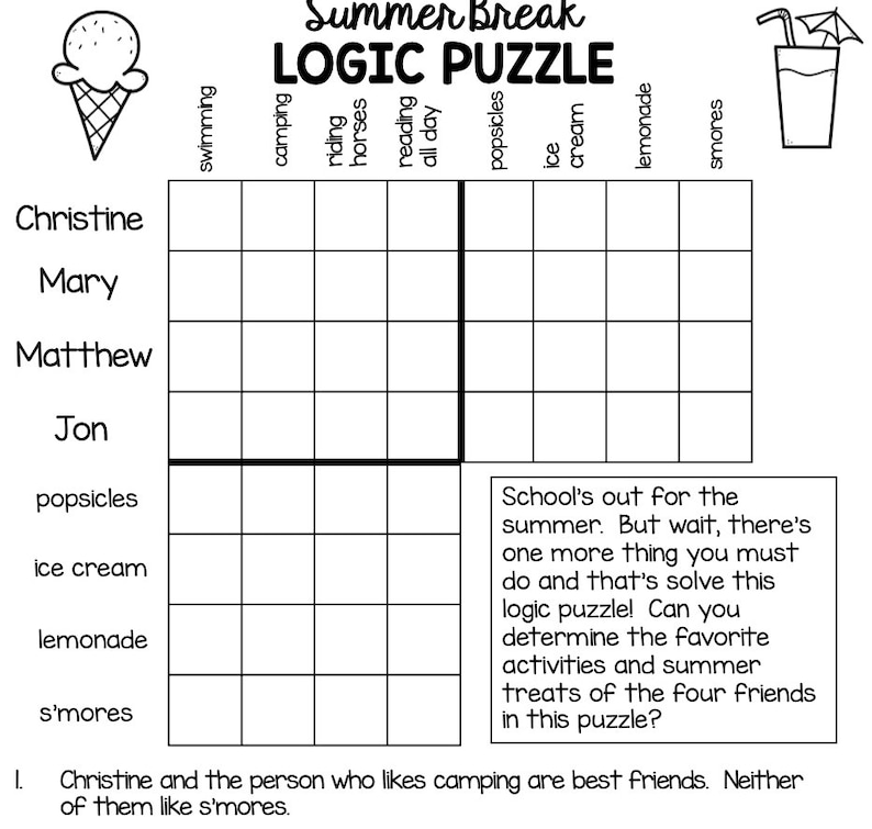 Summer Logic Puzzle Word Search Printable Party Game - Etsy