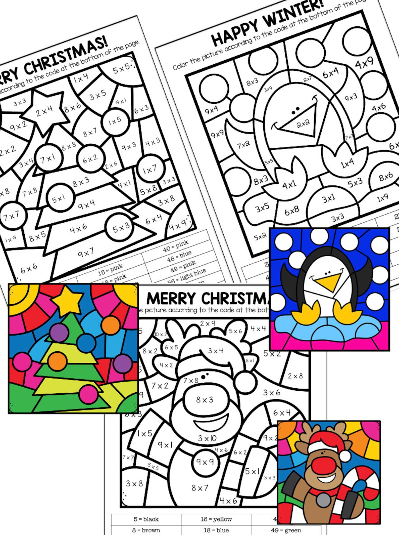 Christmas Winter Multiplication Color by Number - Etsy