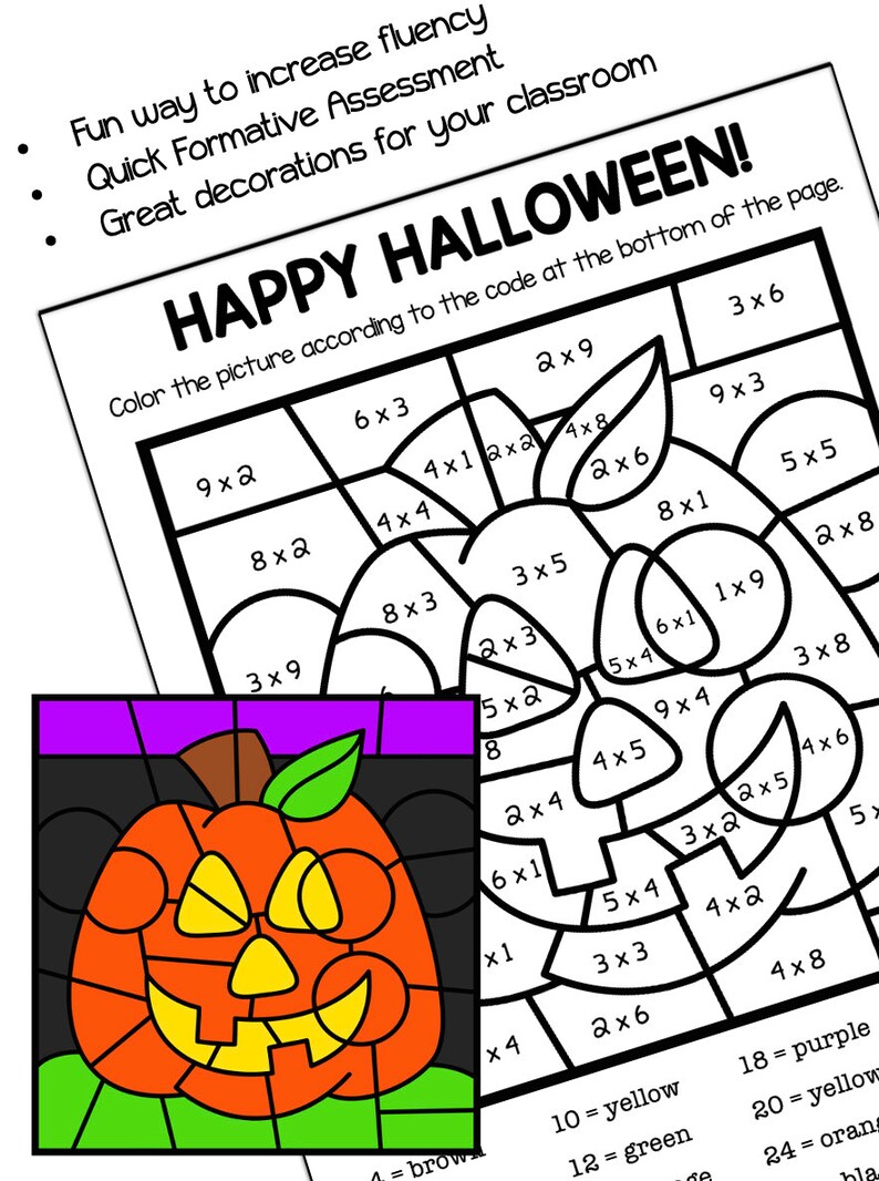 Halloween Multiplication Color by Number - Etsy