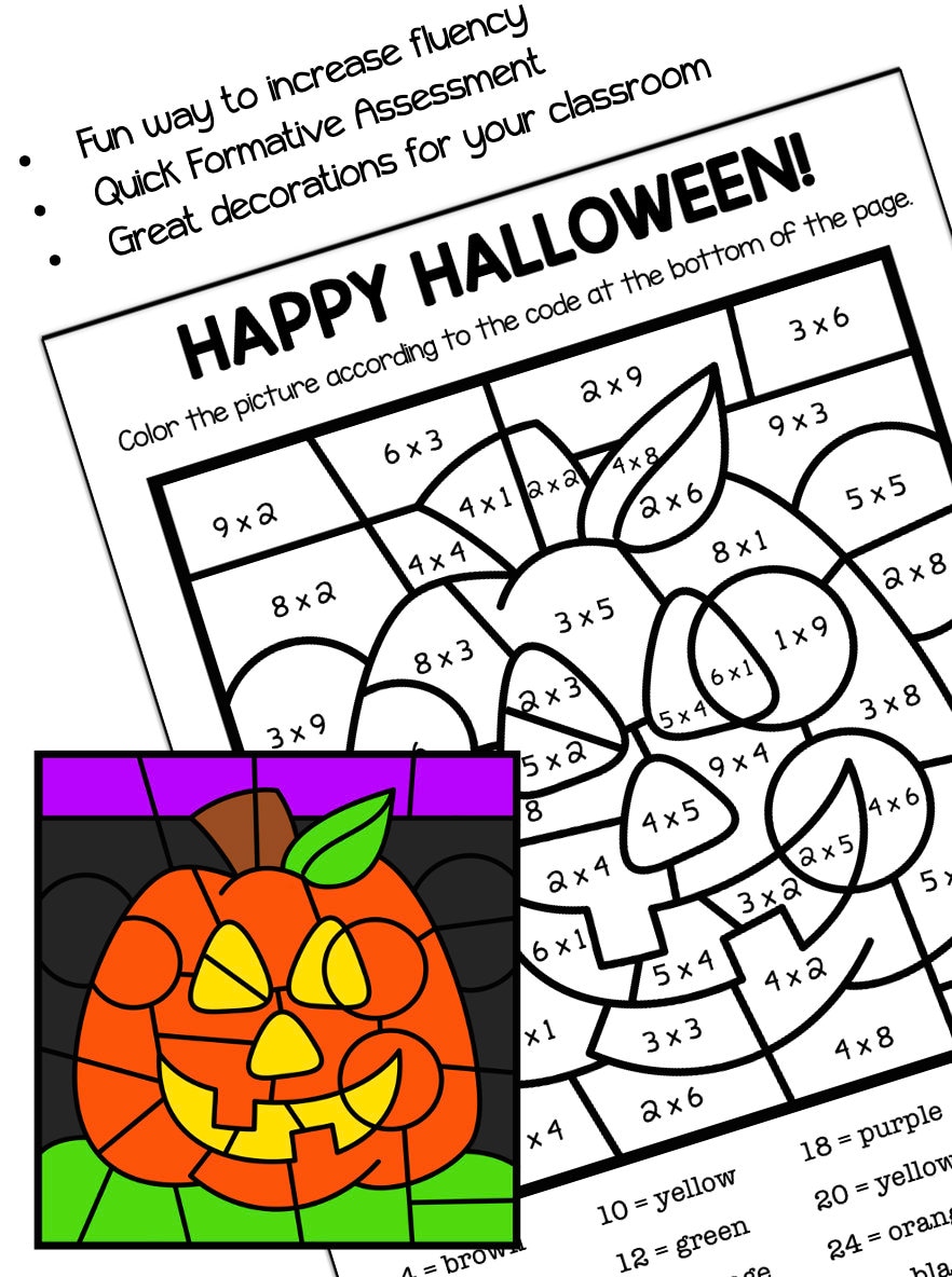 Halloween Multiplication Color by Number - Etsy