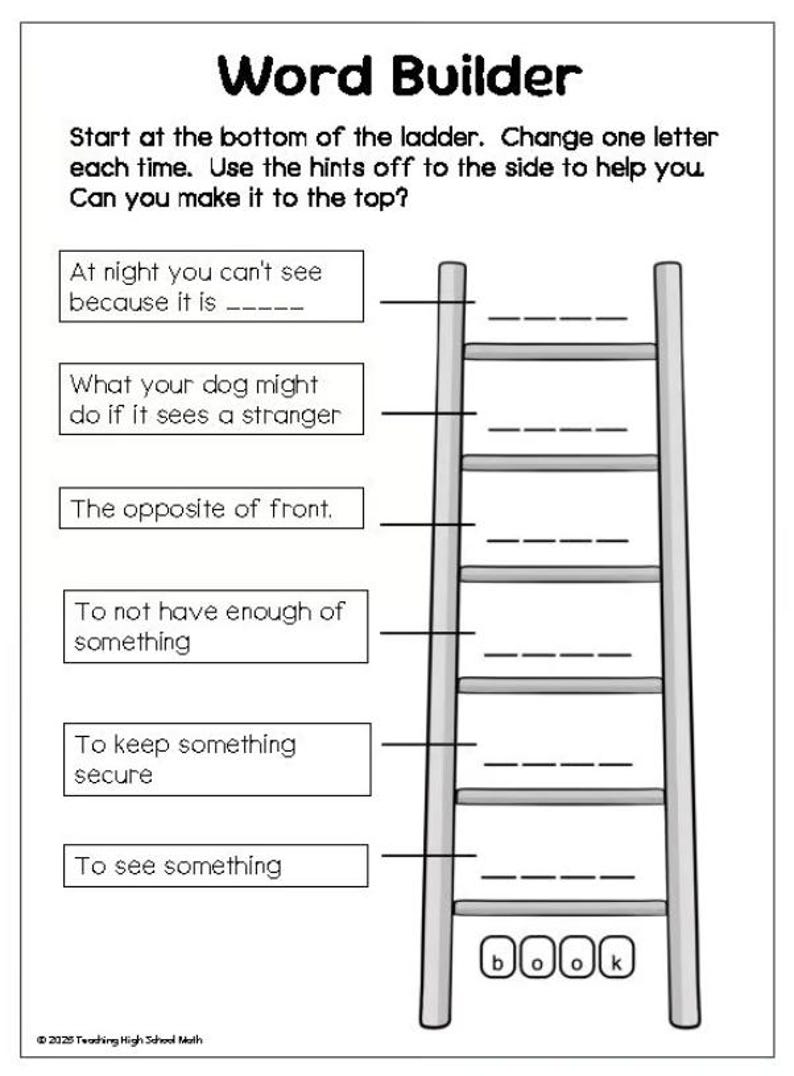Word Ladder Puzzles for Kids | Printable Vocabulary & Spelling Activity ...