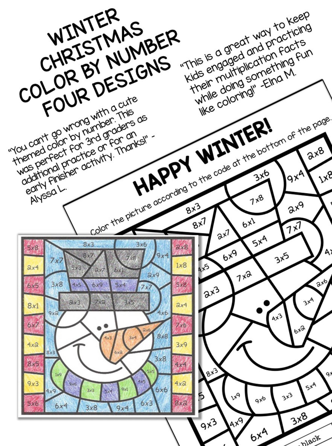 Christmas Winter Multiplication Color by Number - Etsy