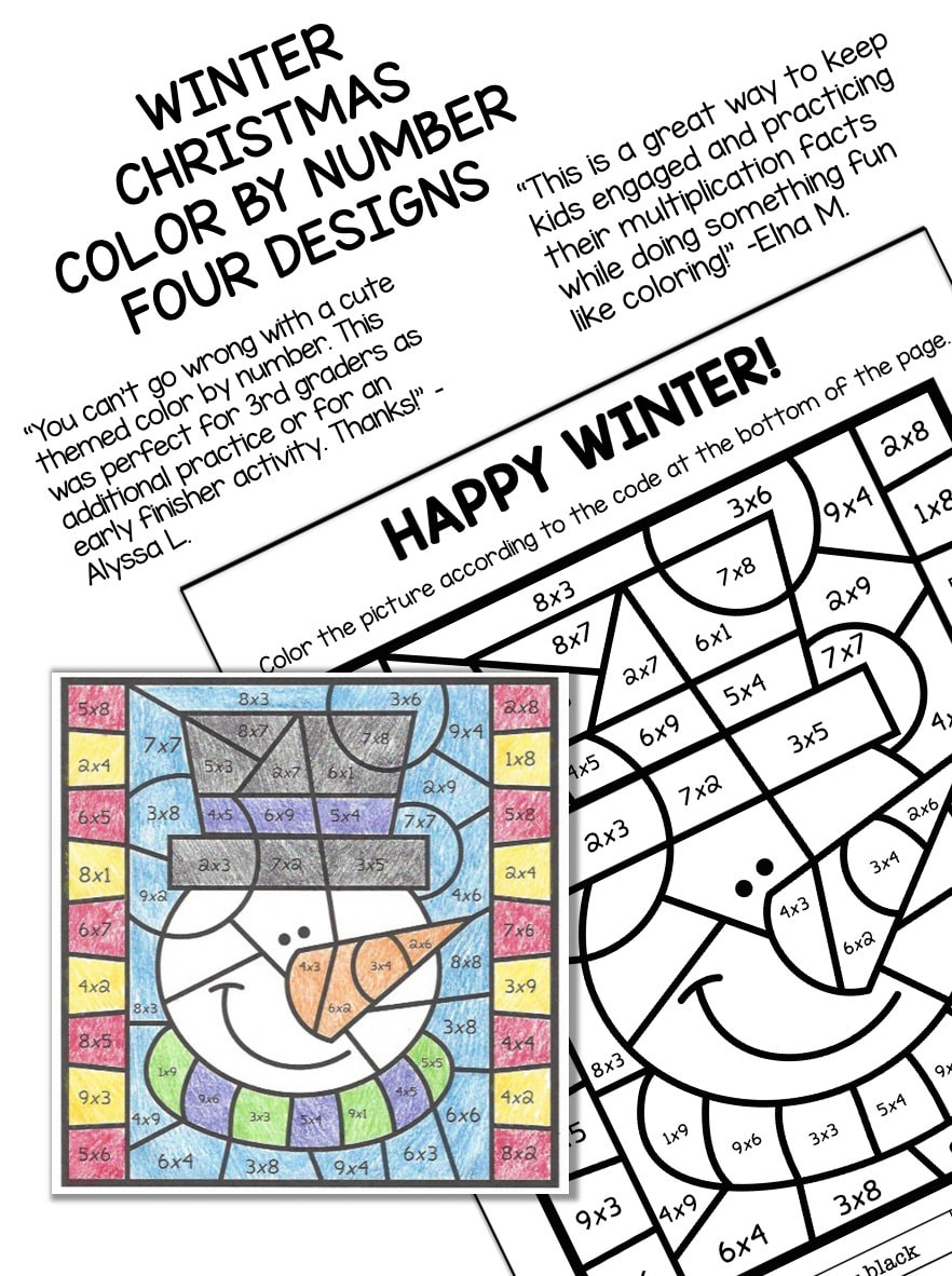 Christmas Winter Multiplication Color by Number - Etsy