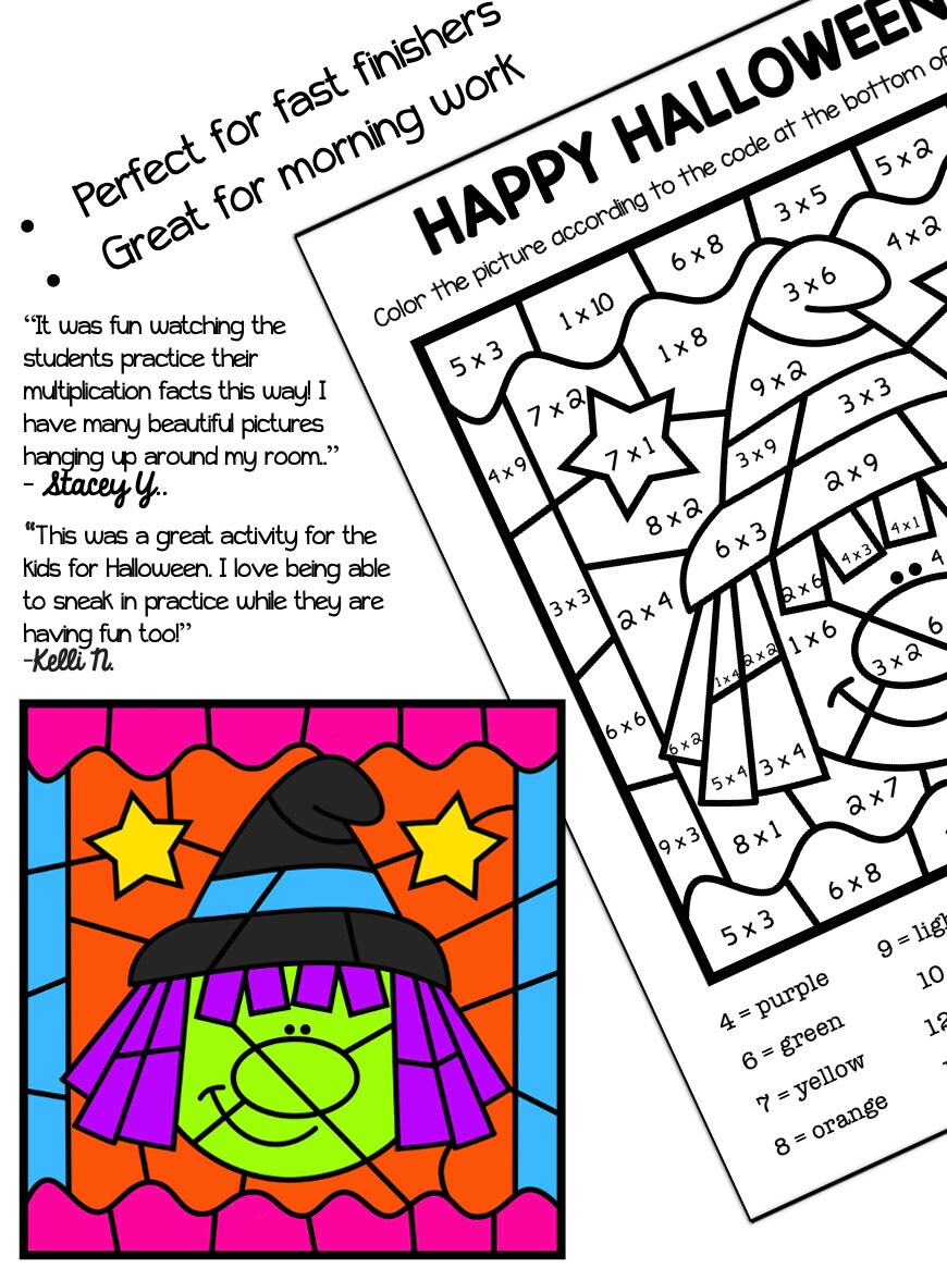 Halloween Multiplication Color by Number - Etsy