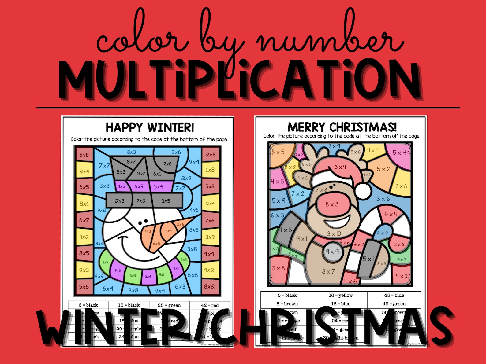 Christmas Winter Multiplication Color by Number - Etsy