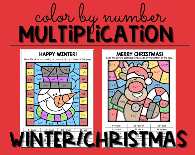 Christmas Winter Multiplication Color by Number - Etsy