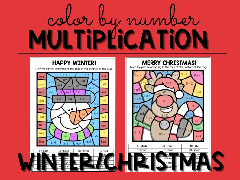 Christmas Winter Multiplication Color by Number - Etsy