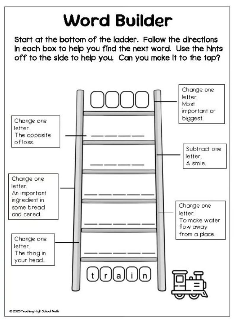 Word Ladder Puzzles for Kids | Printable Vocabulary & Spelling Activity ...